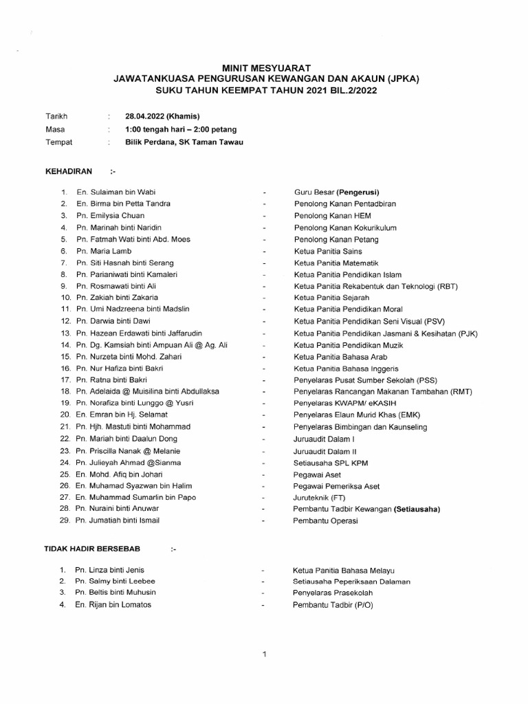 Minit Mesy. JPKA Bil.2 2022 | PDF