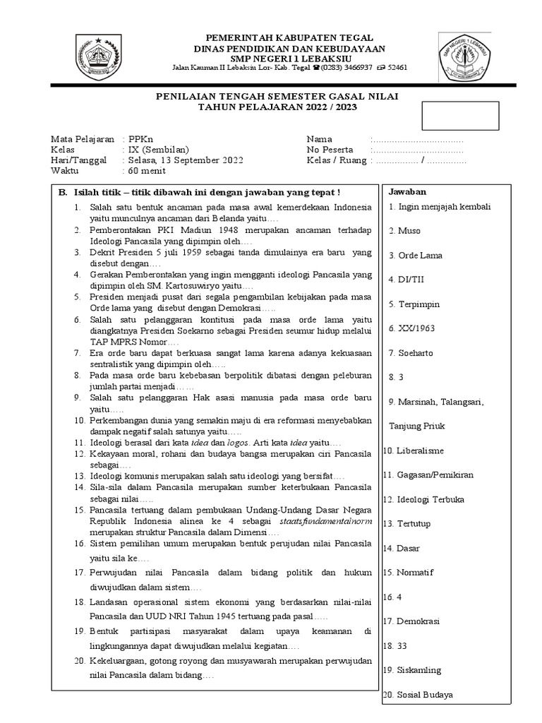 Soal PTS PPKN 9 | PDF | Politik | Sejarah
