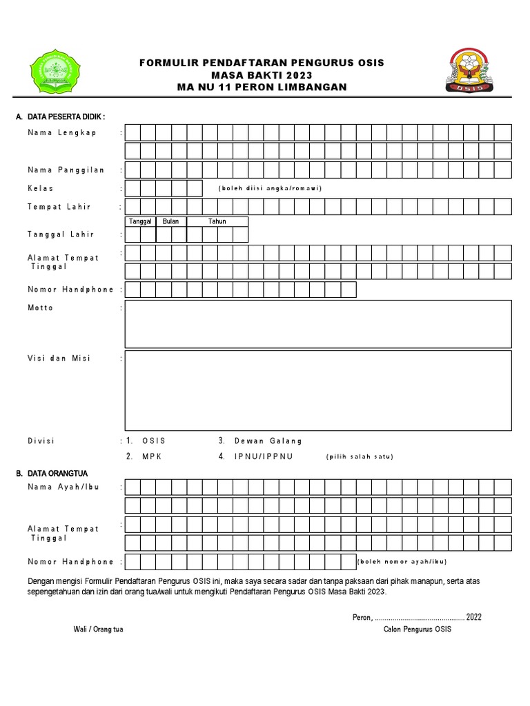Formulir Pendaftaran Osis | PDF