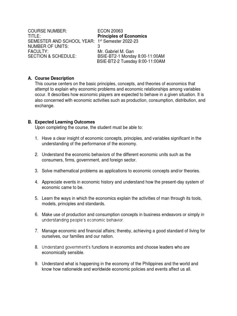 Principles of Economics Course Overview | PDF | Macroeconomics | Economics