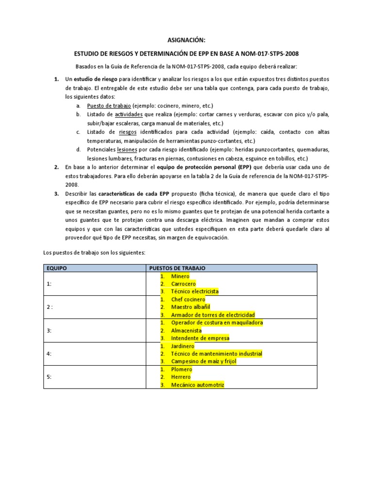 Estudio de Riesgos y EPP según NOM-017 | PDF