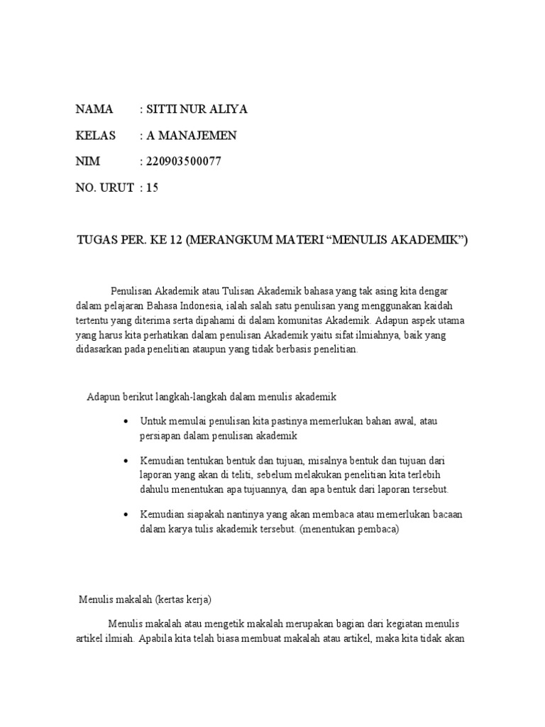Sitti Nur Aliya, - 15 - A Manajemen | PDF