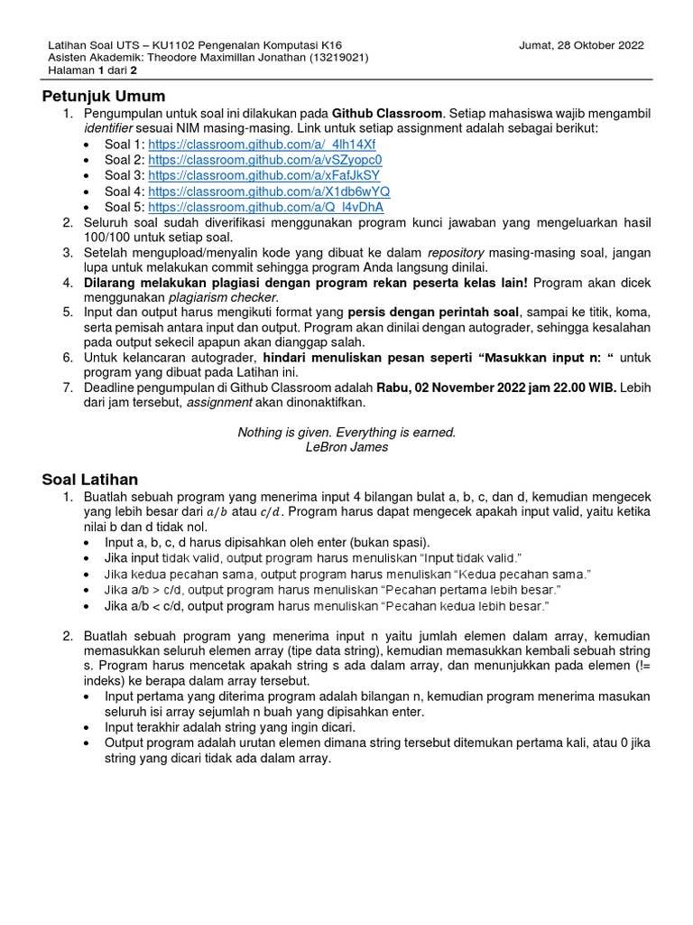 Latihan UTS KU1102 | PDF | Komputer | Teknologi & Rekayasa