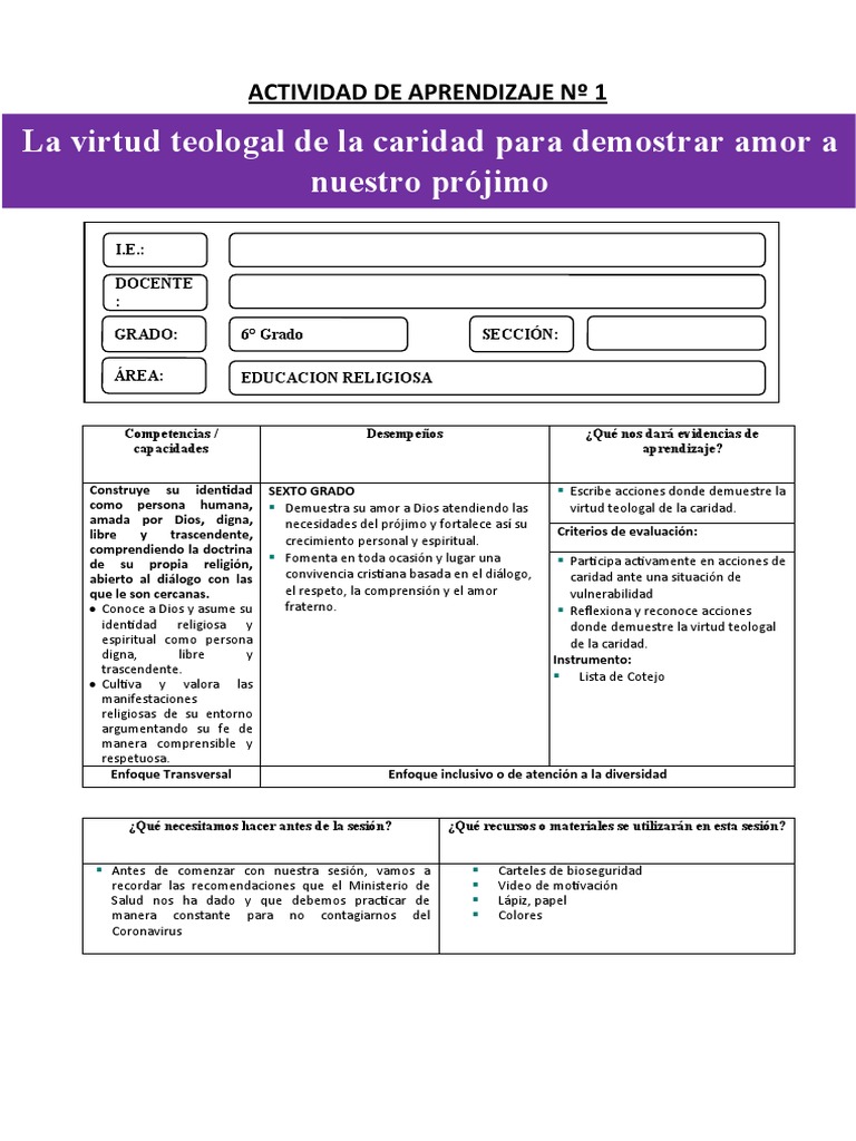 Exp7 - S2 - Er 6° - Actividad | PDF | Amor | Fe