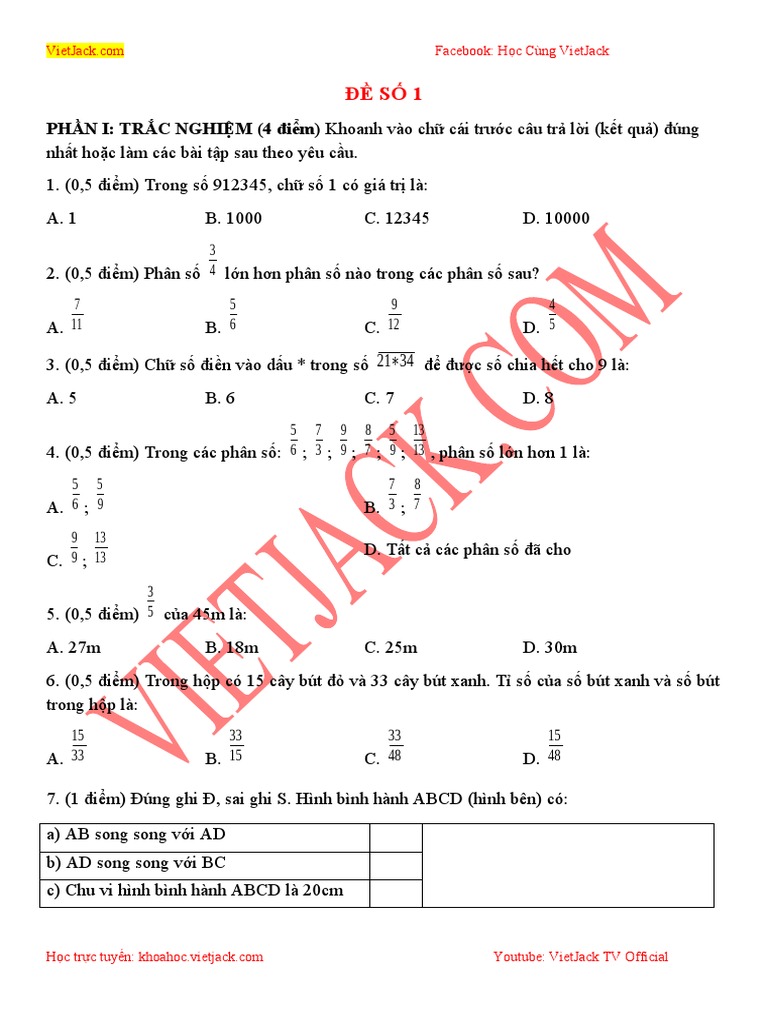 Bo de Thi Toan Lop 4 Hoc Ki 2 | PDF