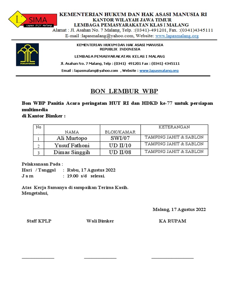Template Bon Lembur | PDF