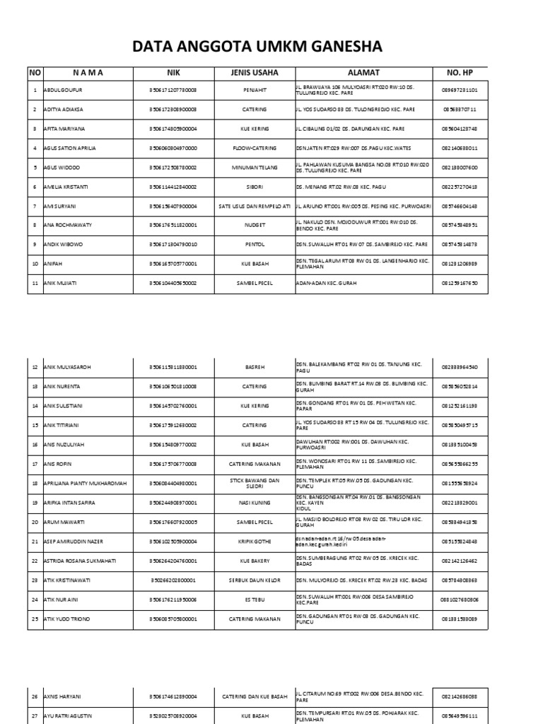 Data Umkm Ganesha (Bu Shanty) | PDF