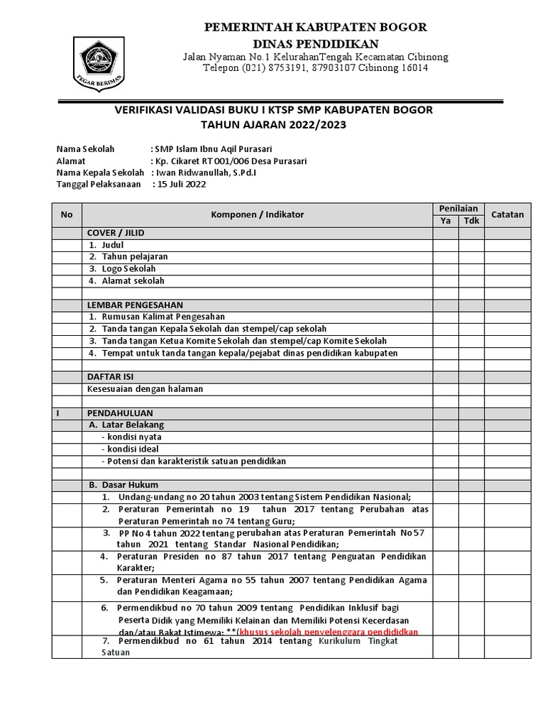 VERVAL BUKU I KTSP 2022 (Fix) | PDF