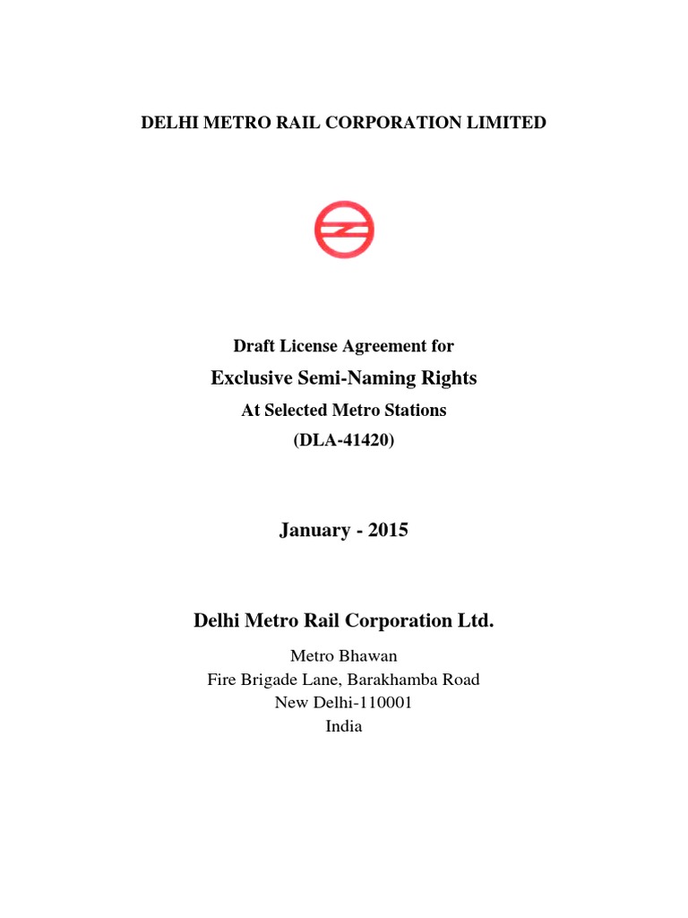 Draft License Agreement for Exclusive Semi-Naming Rights at Selected ...