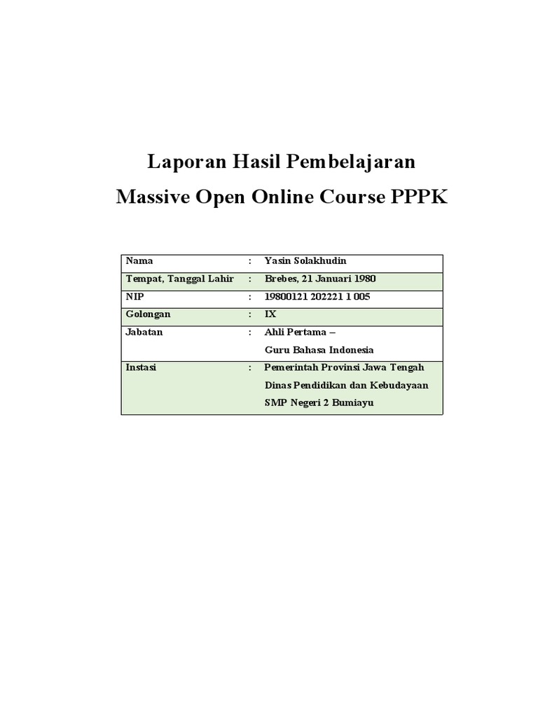 Resume Materi Mooc PPPK 2022 (Yasin) | PDF