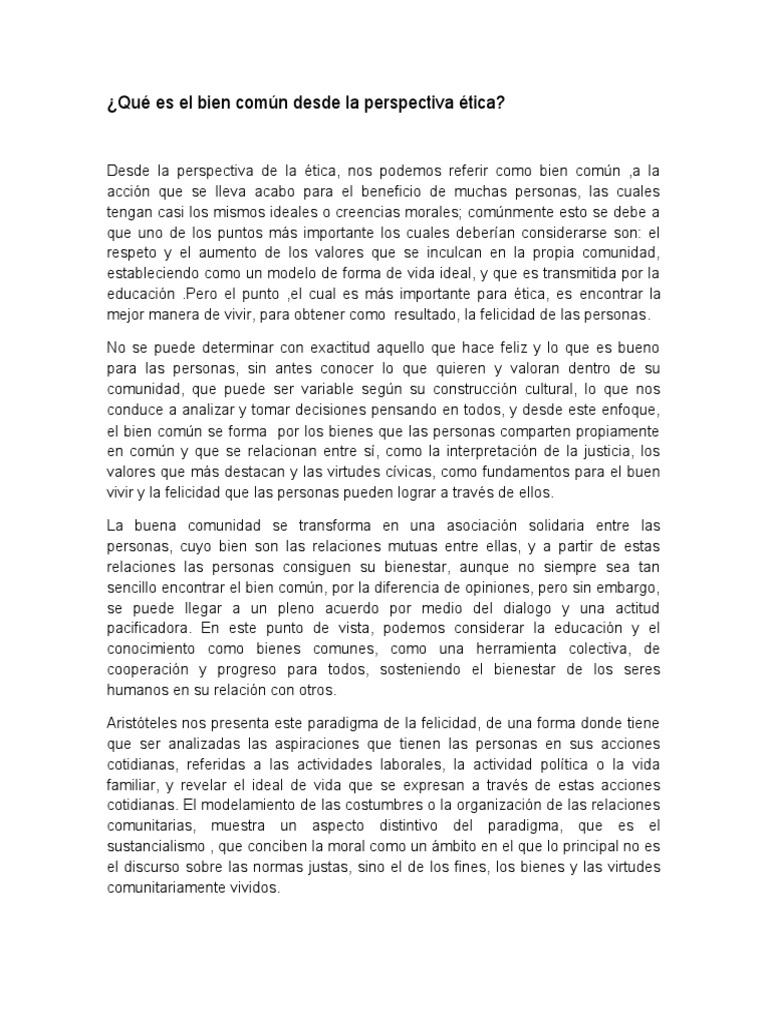 Qué Es El Bien Común Desde La Perspectiva Ética | PDF | Bien común ...