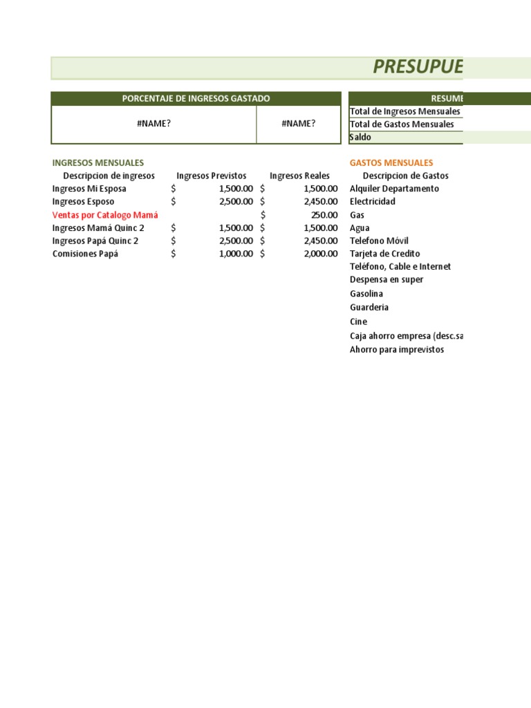 Plantilla - Presupuesto-Familiar | PDF