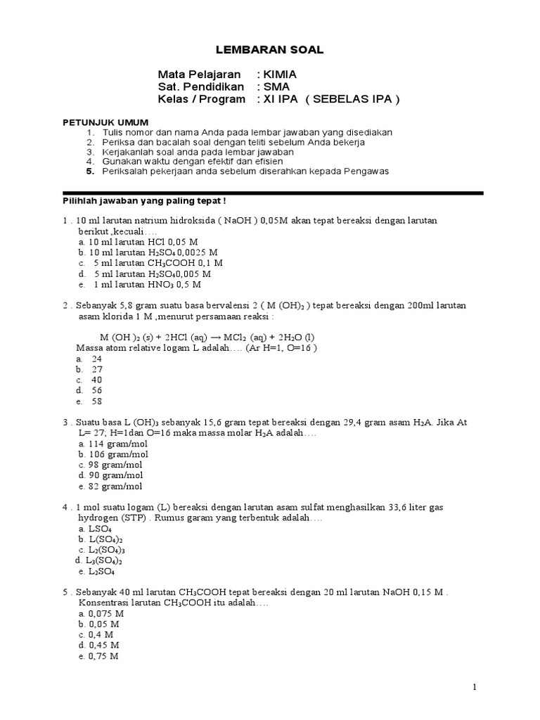 Soal Kimia Xi - Buffer | PDF