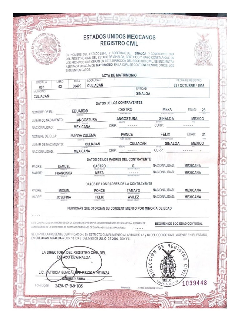 Acta de Matrimonio | PDF