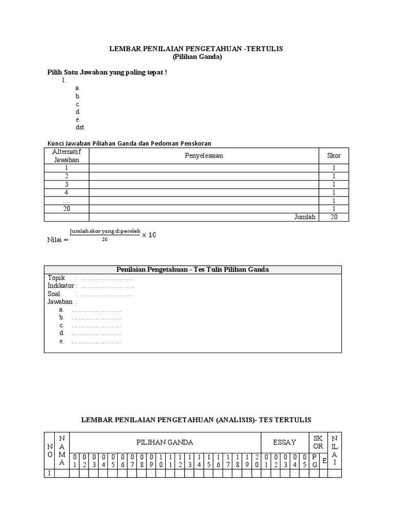 Contoh Rubrik Dan Lembar Penilaian Pengetahuan | PDF