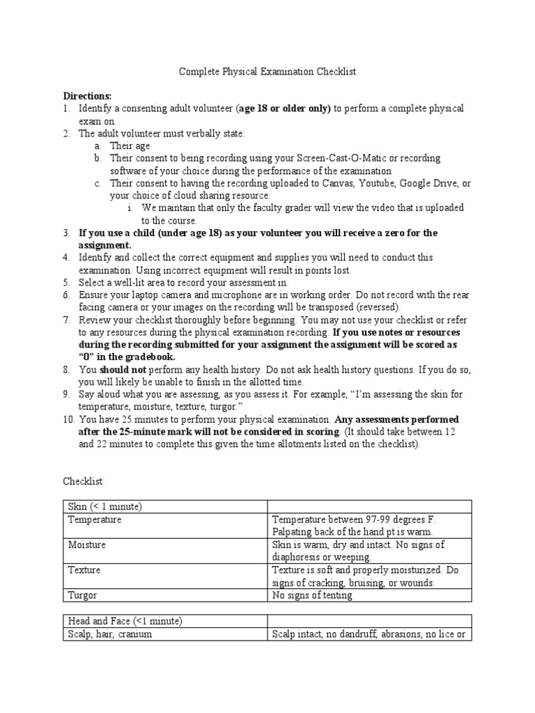 Complete Physical Exam Checklist | PDF | Abdomen | Somatosensory System