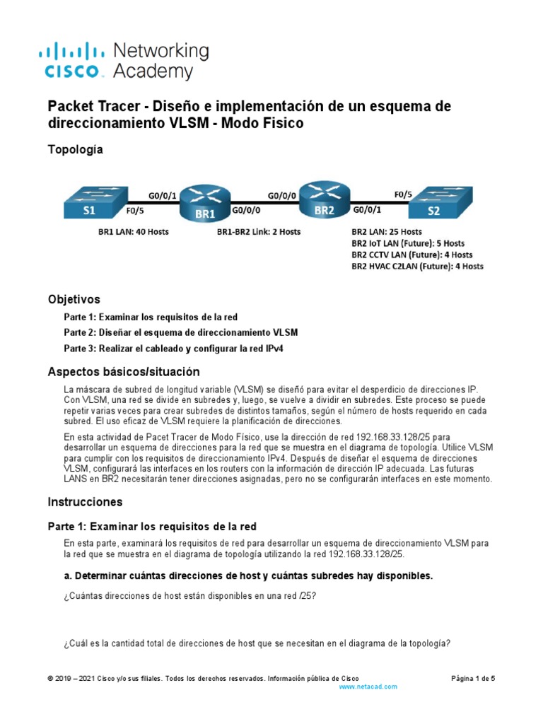 11.10.2 Packet Tracer - Design and Implement A VLSM Addressing Scheme ...