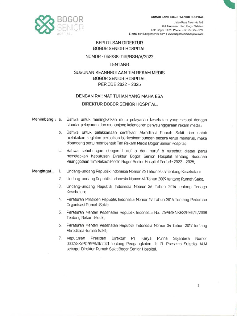 058 - SK Tim Rekam Medis | PDF
