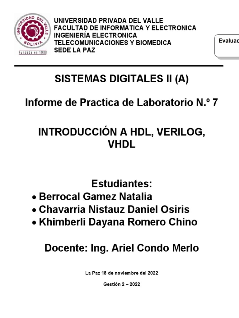 Sistemas Digitales II Lab7 | PDF | Vhdl | Lenguaje de descripción de hardware