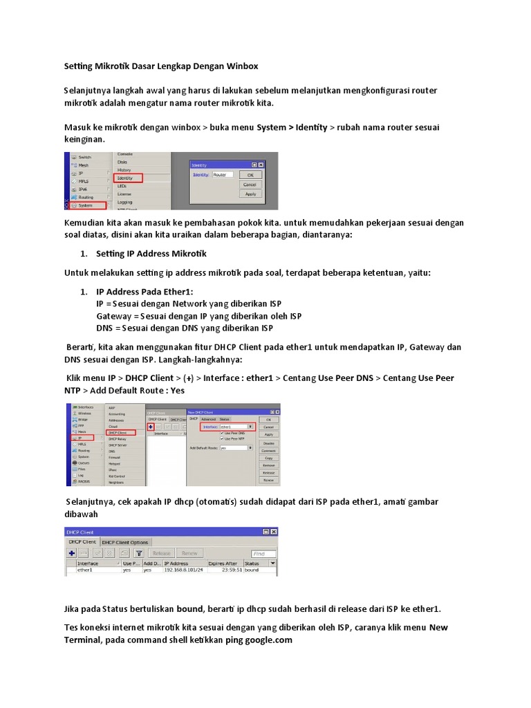 Setting Mikrotik Dasar Lengkap Dengan Winbox | PDF