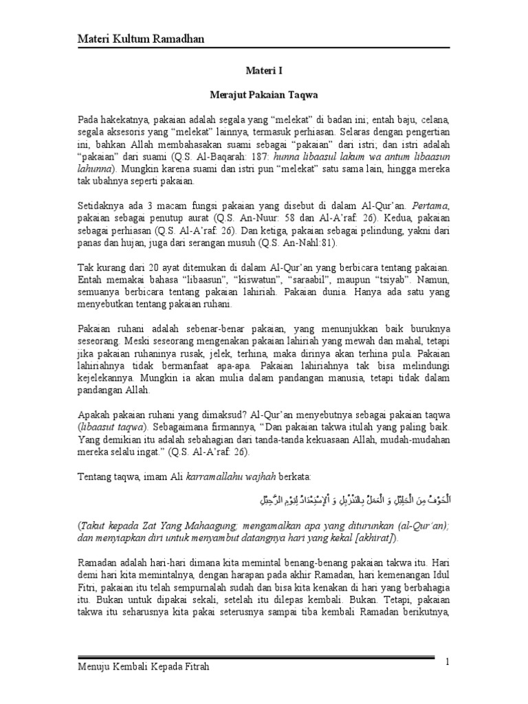 Materi Kultum Ramadhan II | PDF