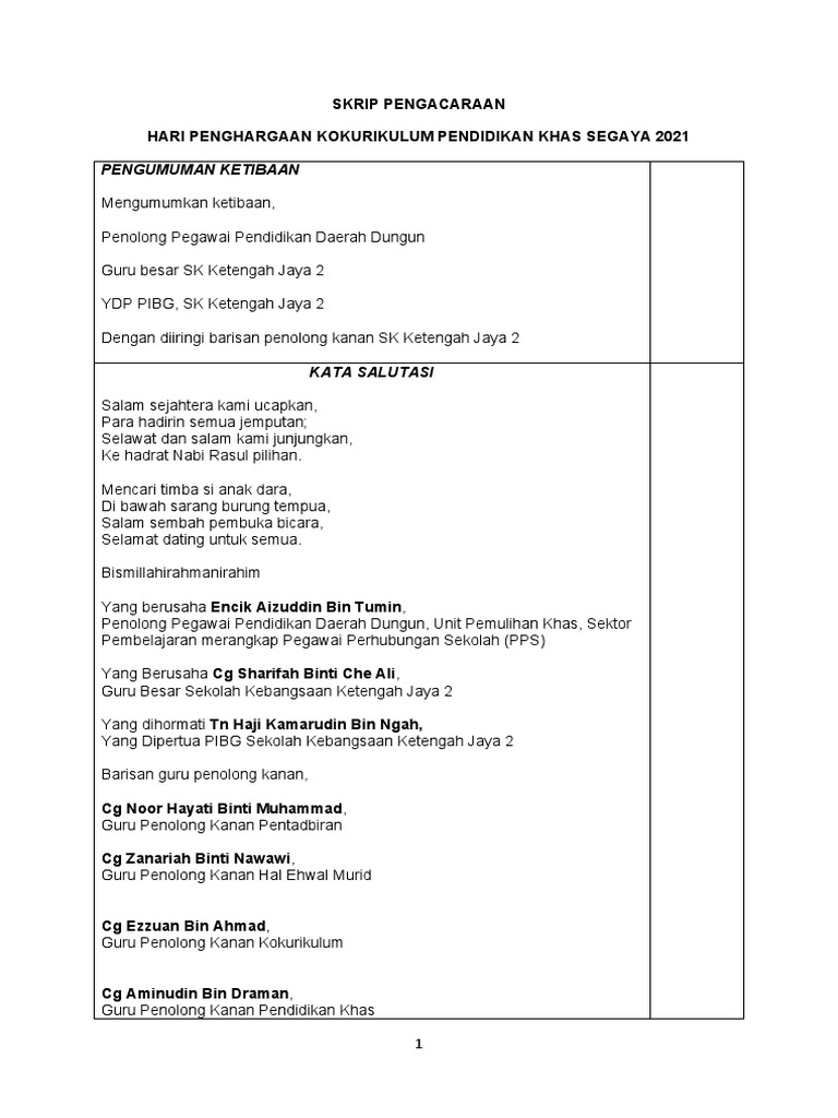 Hari Penghargaan Kokurikulum Pendidikan Khas SK Ketengah Jaya 2 Tahun 2021 | PDF