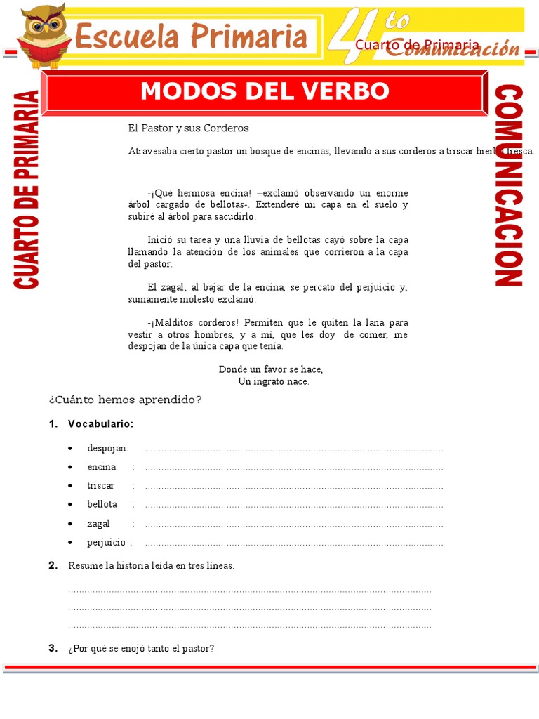 Modos Del Verbo para Cuarto de Primaria | PDF