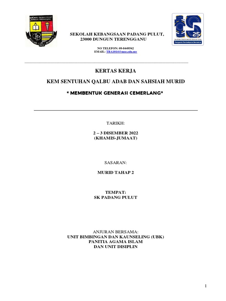 Kertas Kerja Adab Dan Sahsiah | PDF