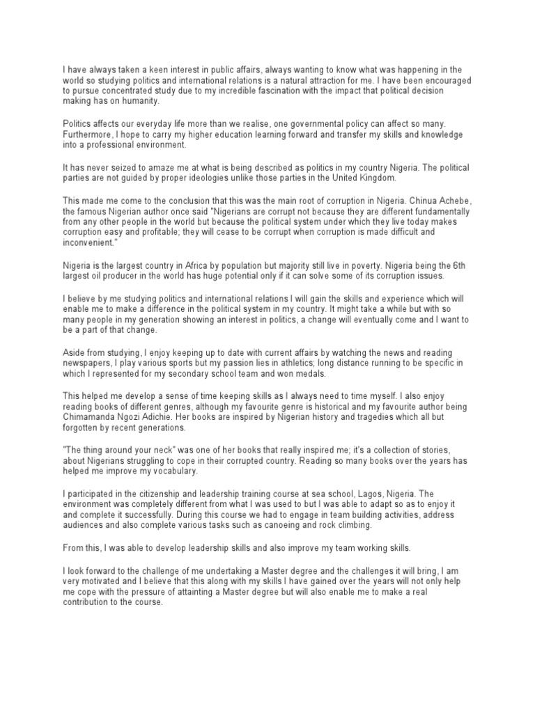 Personal Statement | PDF | Nigeria | Political Corruption