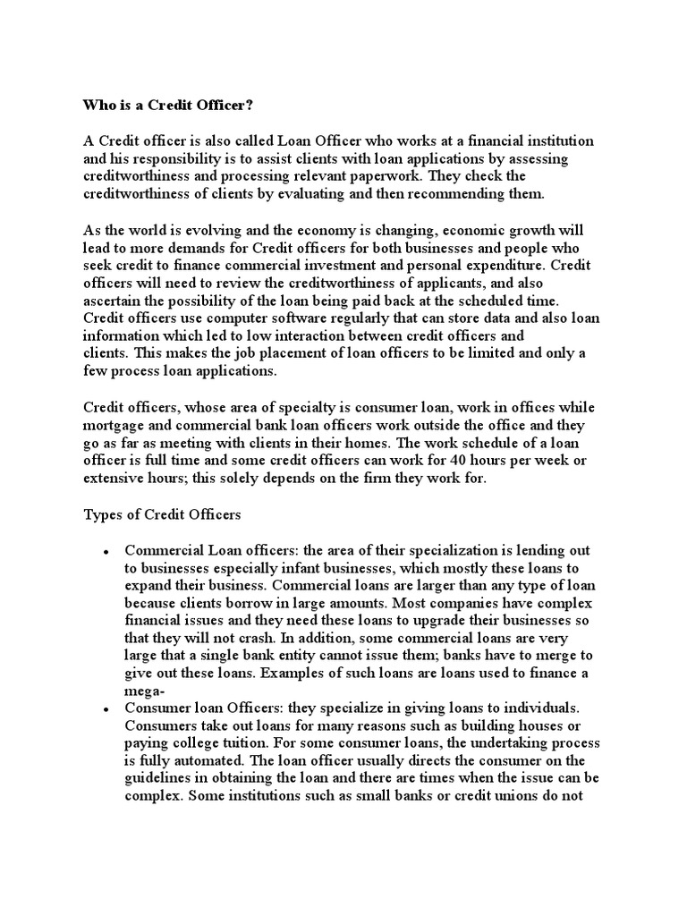What Credit Officers Do | PDF | Loan Officer | Loans