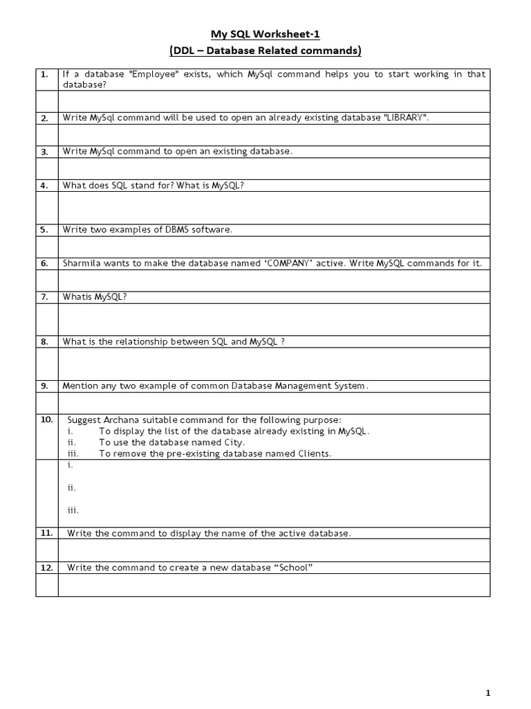 All Worksheets MYSQL | PDF | Table (Database) | Databases