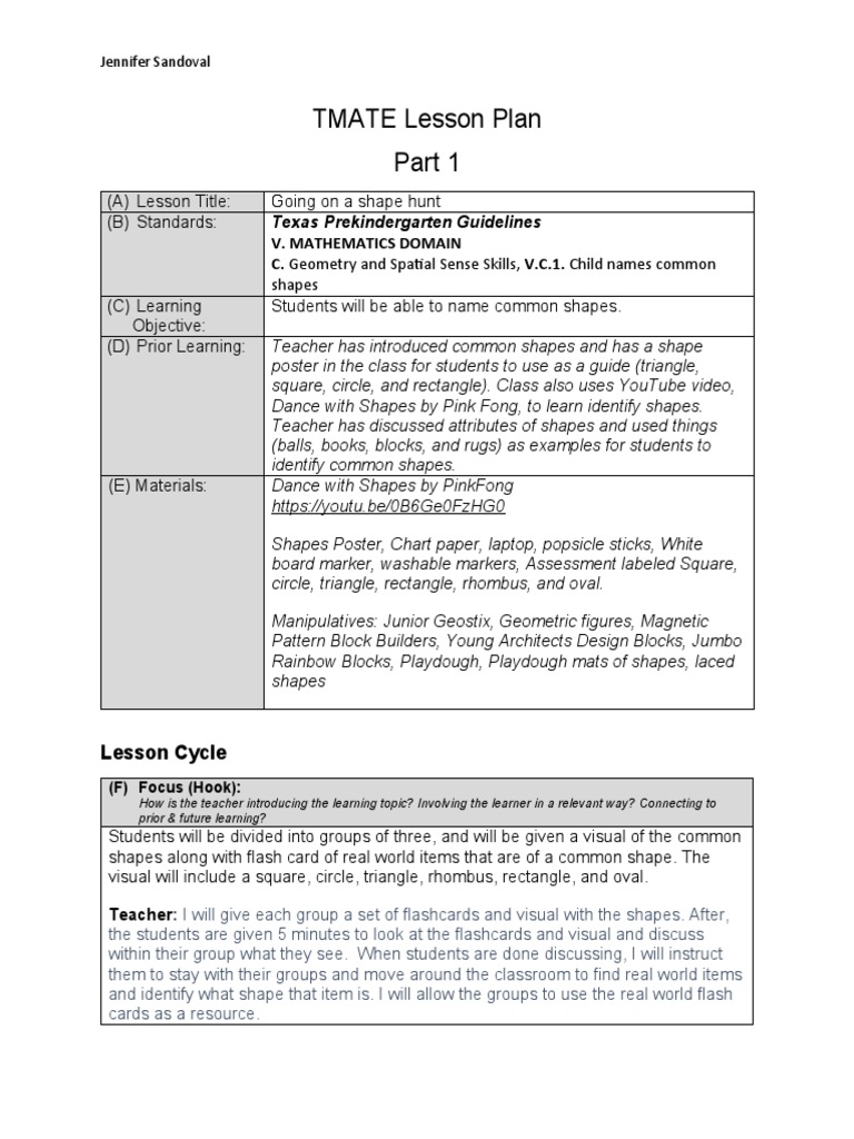 Shape Hunt Lesson Plan | PDF