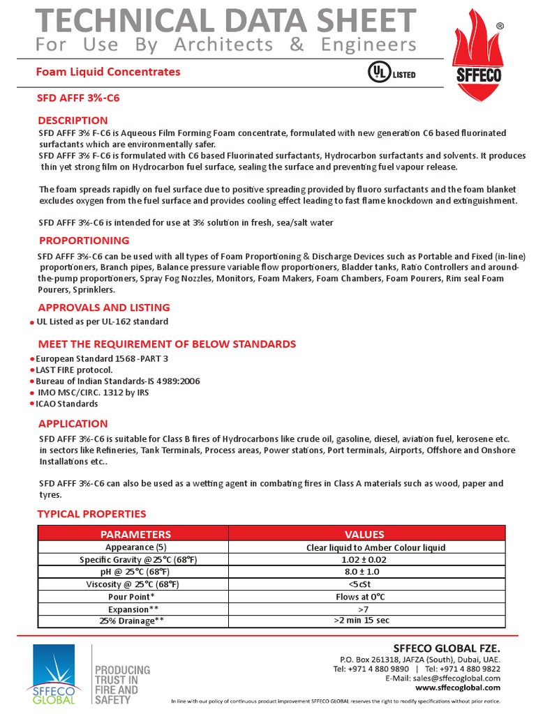 Foam Liquid Concentrates: SFD Afff 3%-C6 Description | PDF