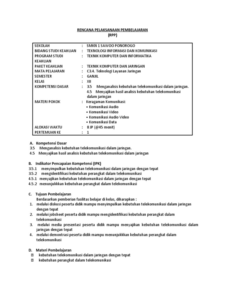 Rencana Pelaksanaan Pembelajaran (RPP) | PDF