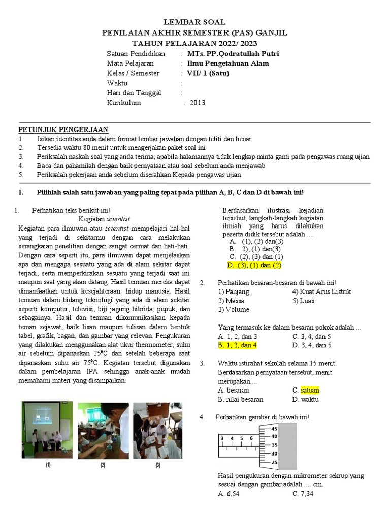 Soal PAS IPA Kelas VII | PDF | Sains & Matematika