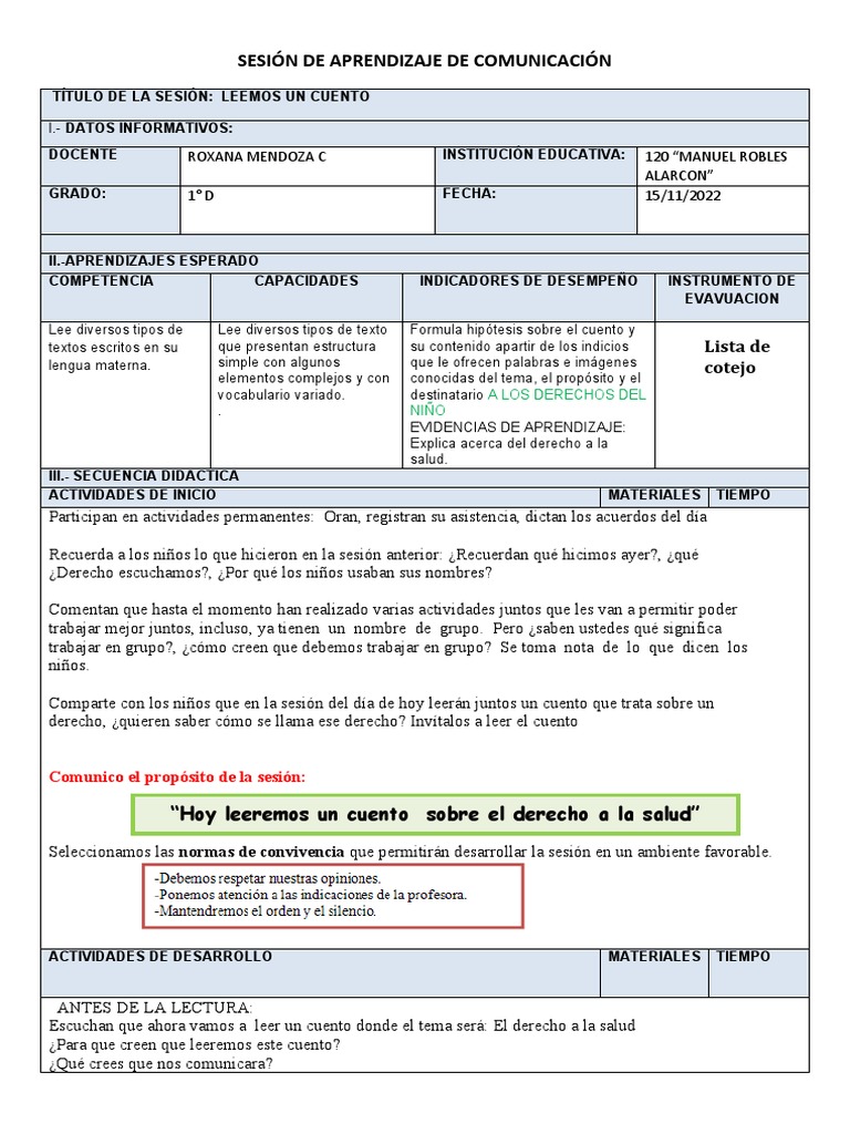 Sesion Leemos Un Cuento 15 | PDF