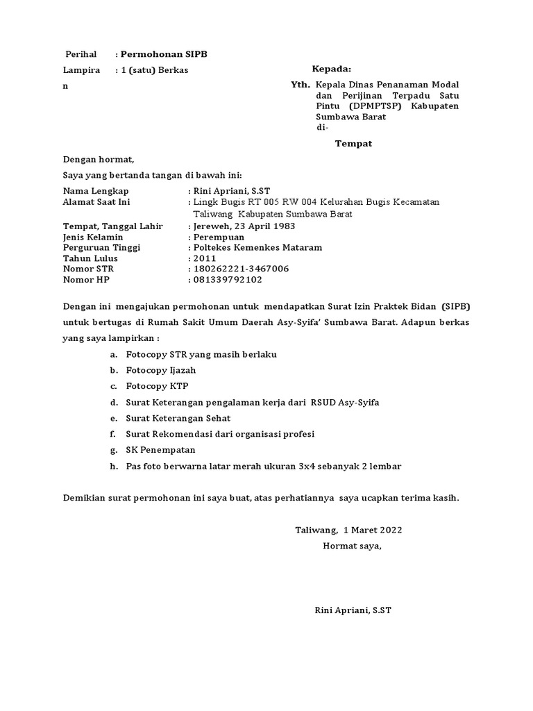 Surat Izin Praktek Dokter (Permohonan Sip) | PDF