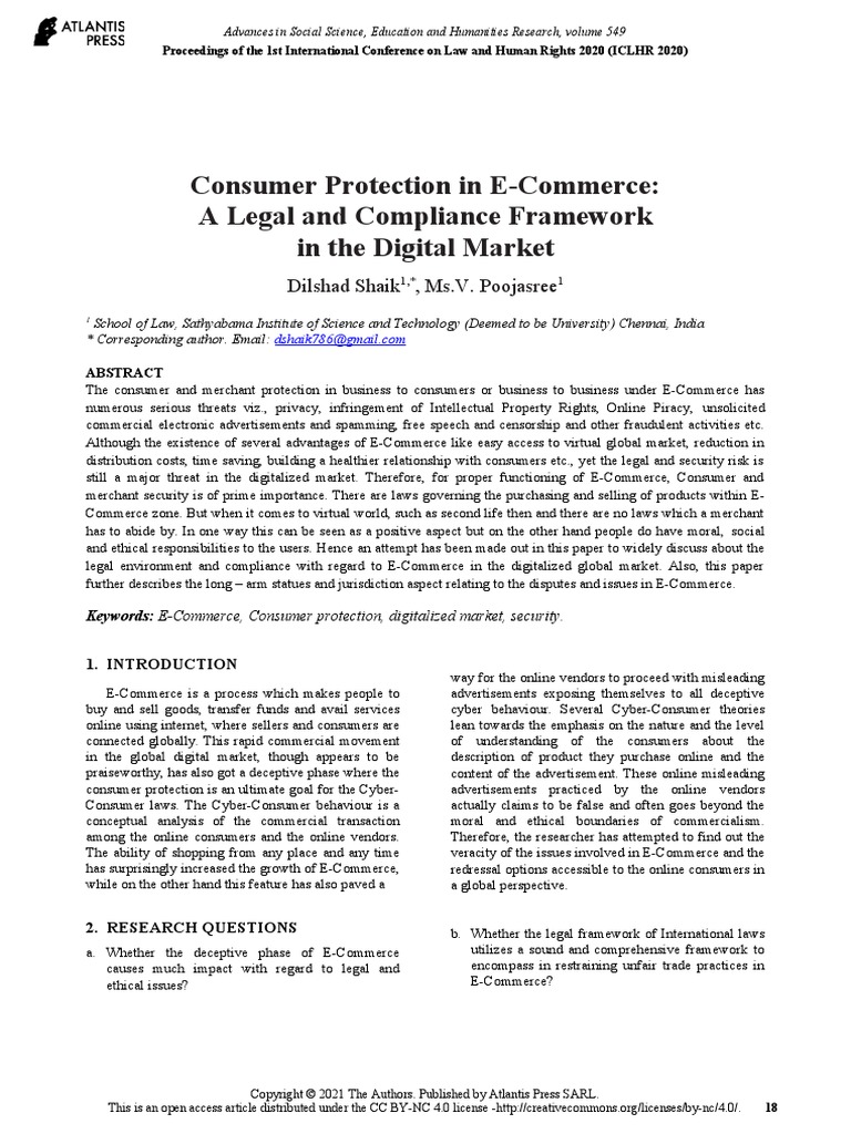 Consumer Protection in E-Commerce: A Legal and Compliance Framework in ...