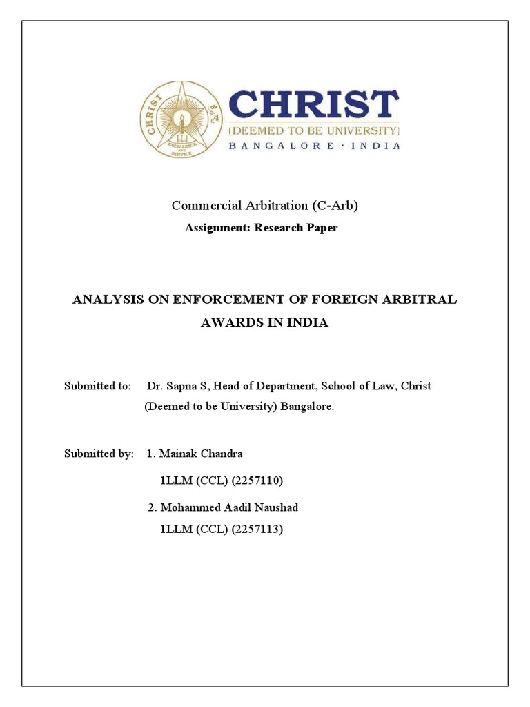 Mainak Chandra & Mohammad Aadil Naushad - CIA1 - Commercial Arbitration | PDF | Arbitration ...