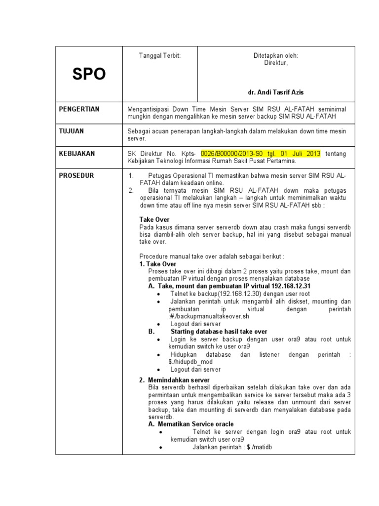 Yuna - SOP Down Time Simrs | PDF