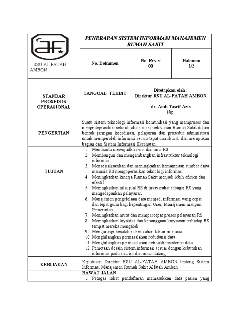 Yuna - SOP Kebijakan Sim RS | PDF