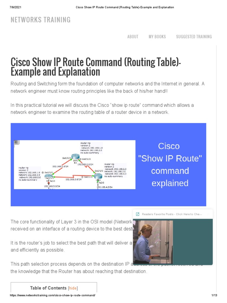 Cisco Show IP Route Command (Routing Table) - Example and Explanation | PDF
