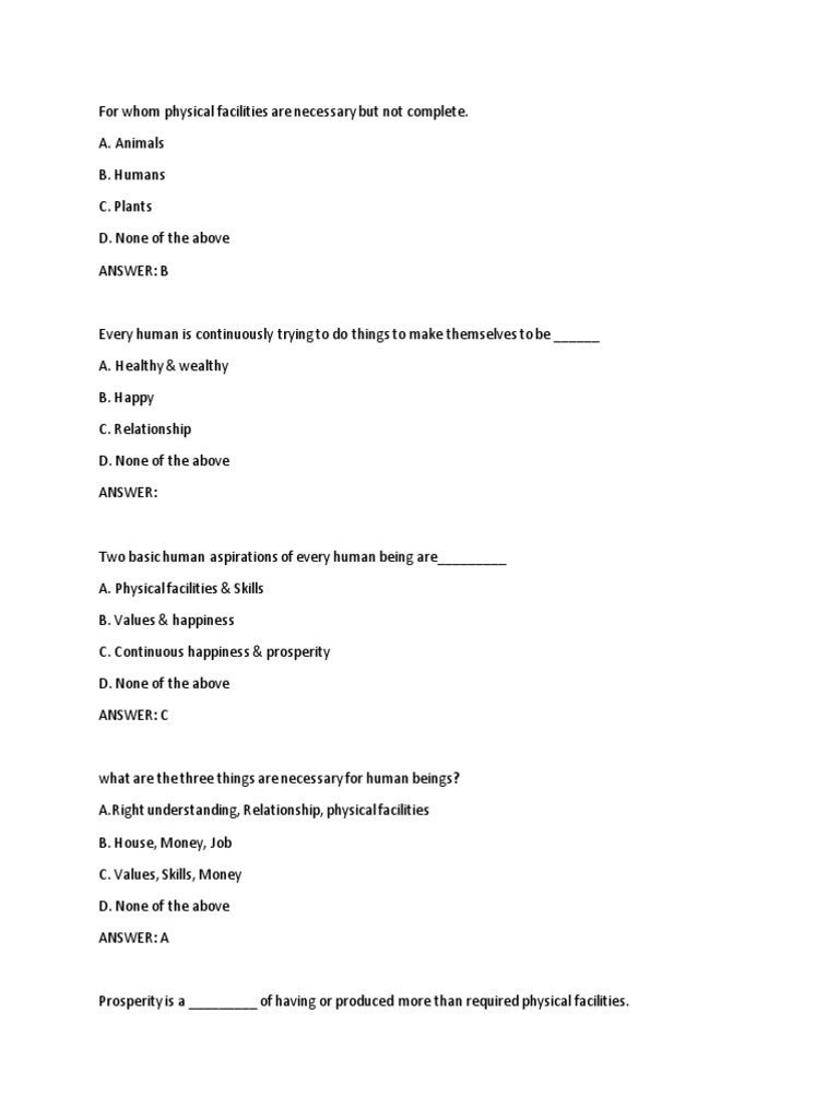 Universal Human Values Bits Test 1 | PDF | Happiness | Emotions