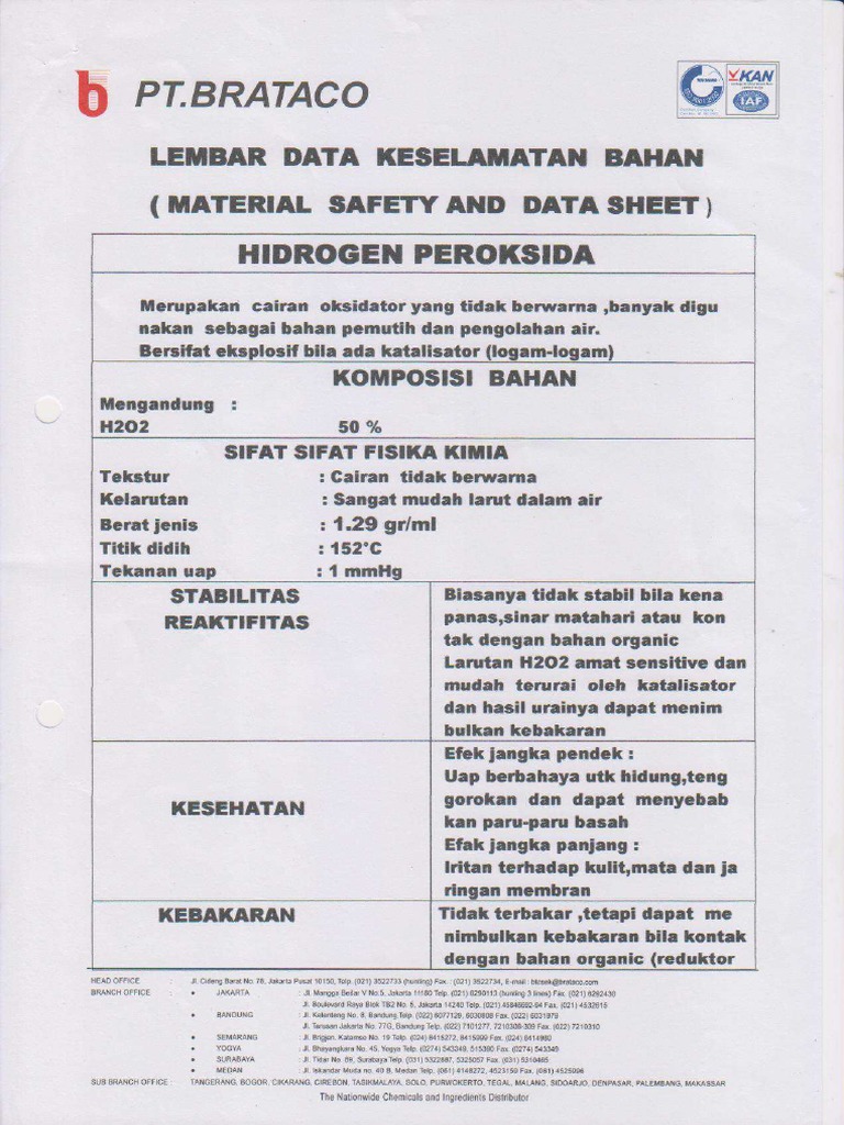 MSDS Brataco Hydrogen Peroksida | PDF