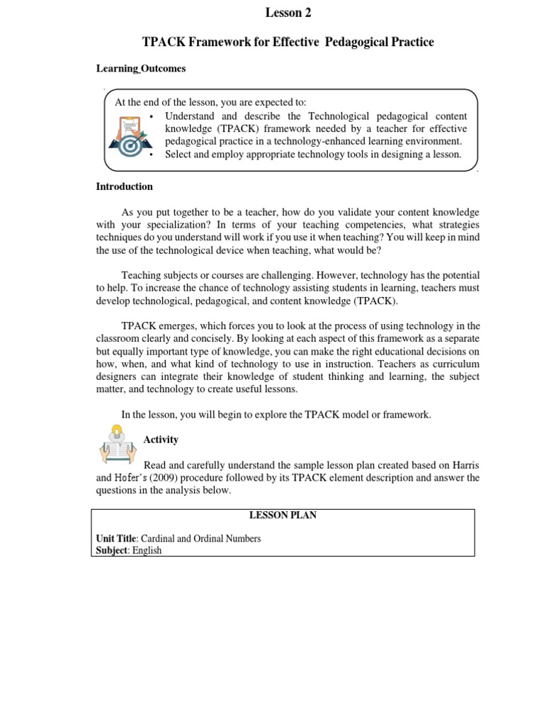TPACK Framework in Lesson Planning | PDF | Teaching Method ...