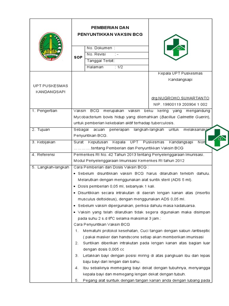 Sop Pemberian Dan Penyuntikan BCG | PDF
