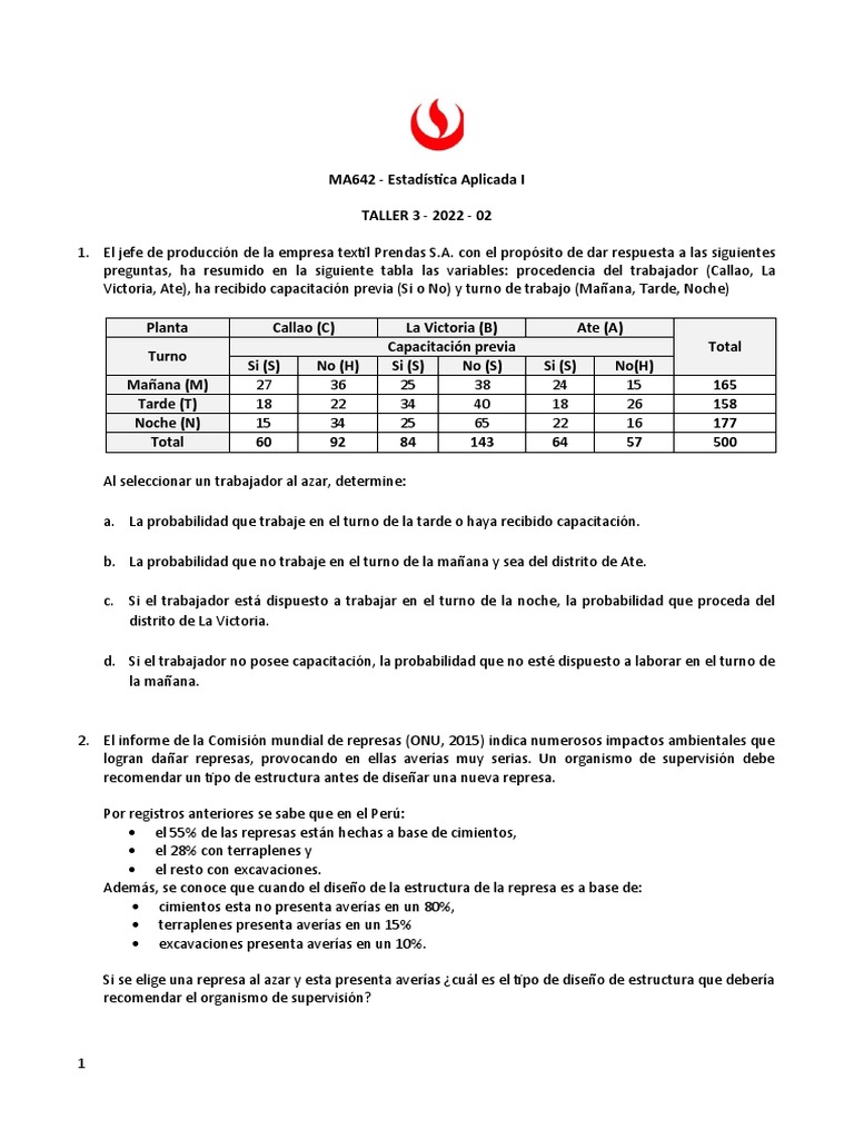 MA642 - 202202-Taller 3 - Enunciado | PDF
