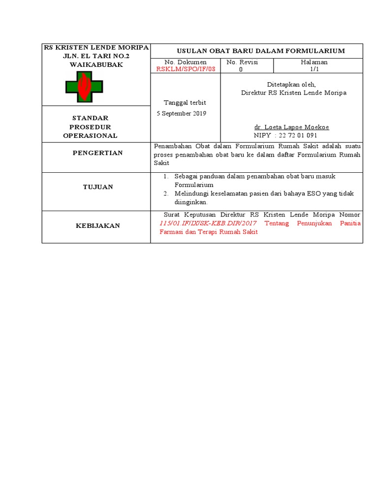 Prosedur Penambahan Obat Di Rs Pdf