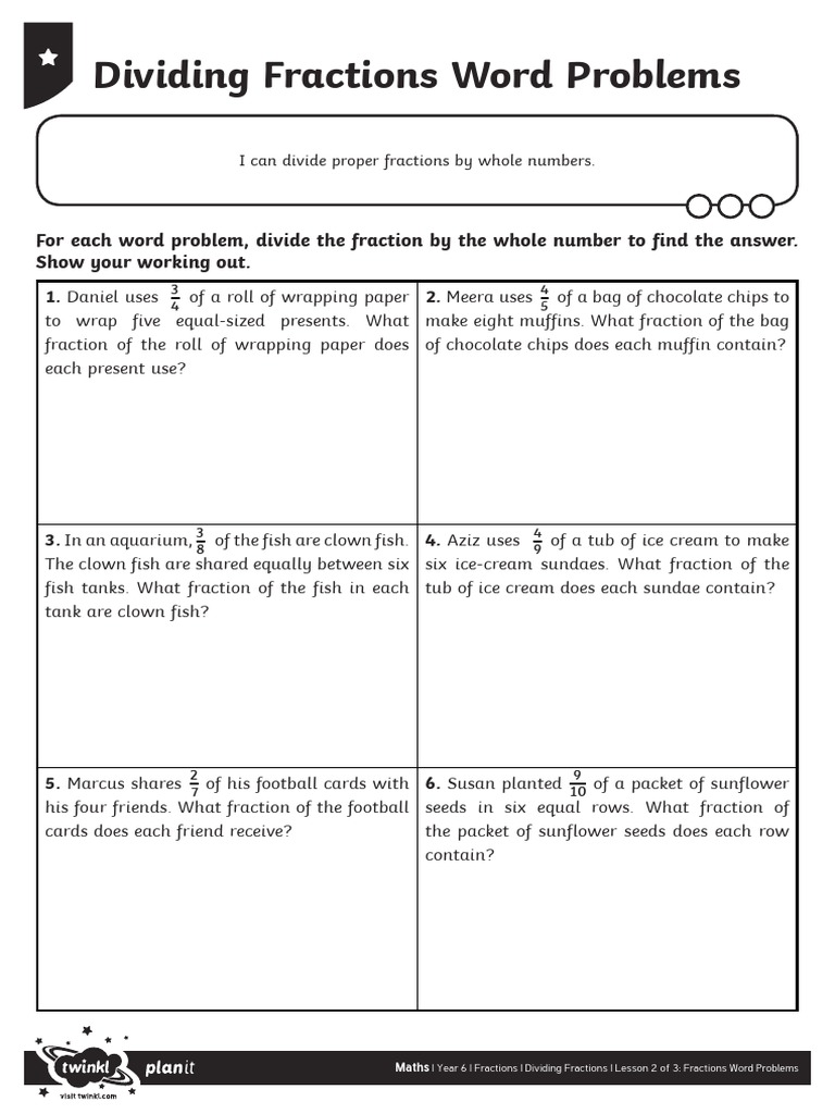 Dividing Fractions Word Problems Activity Sheet | PDF