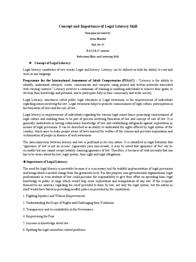 Concept and Importance of Legal Literacy Skill | PDF | Empowerment ...